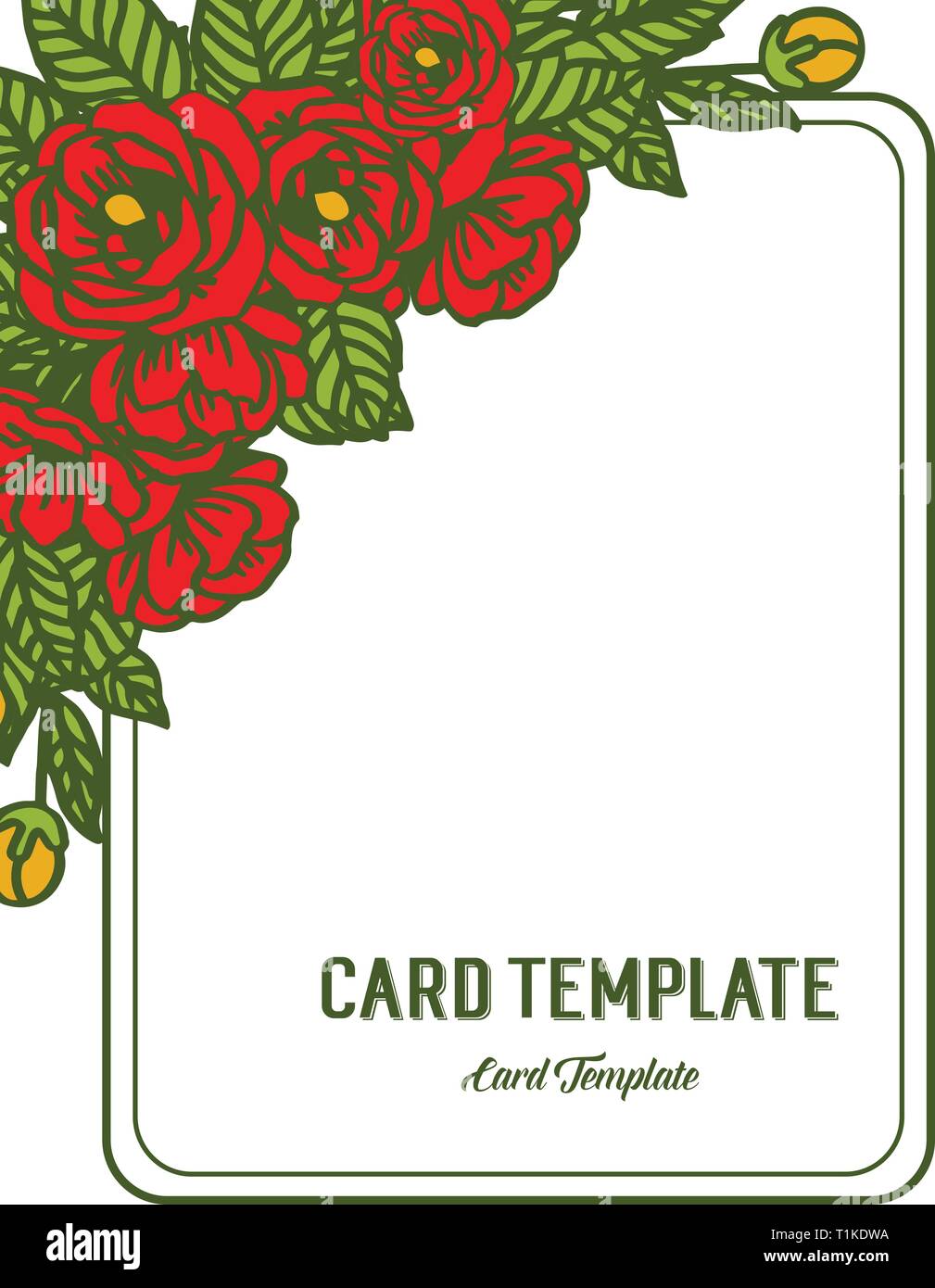 Vector illustration red rose flower frame blooms with invitation card ...