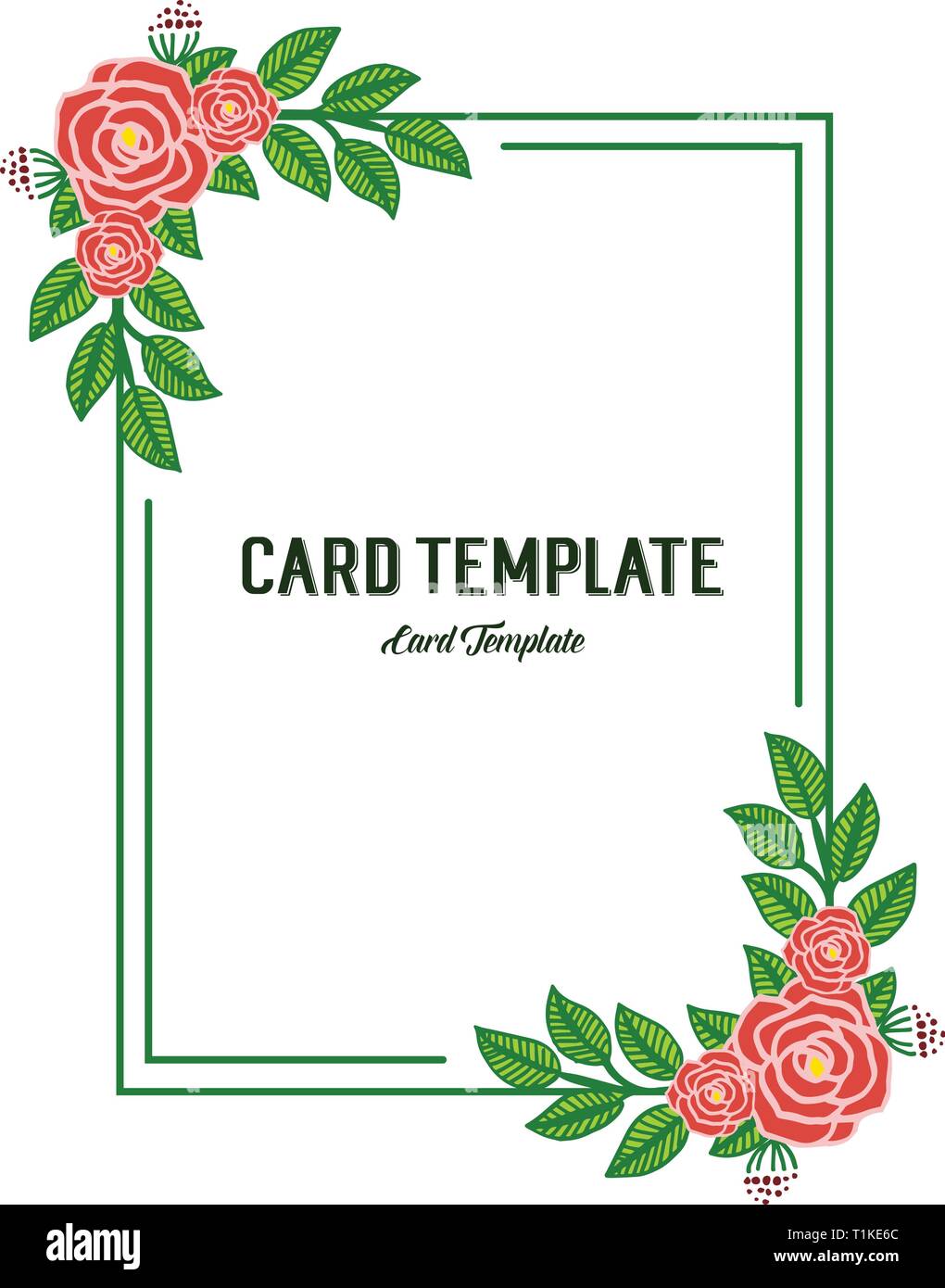 Vector illustration pink rose flower frame with card template hand ...