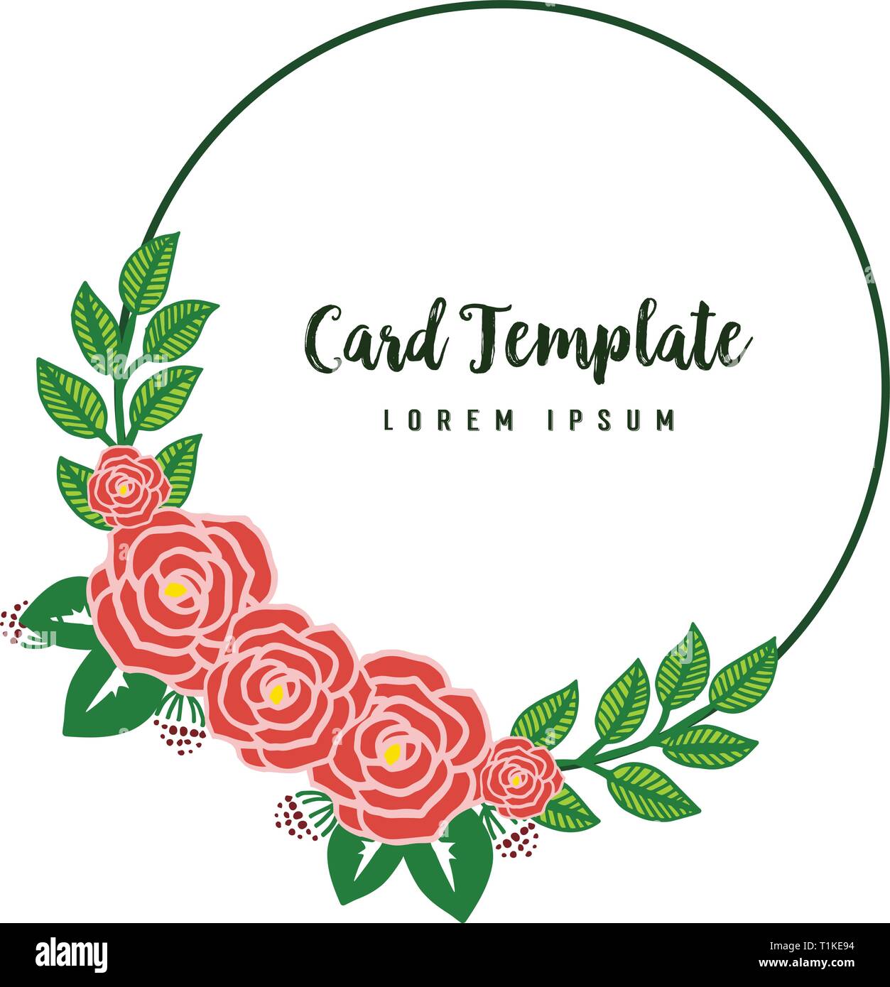 Vector illustration leafy rose flower frame with decor of card ...