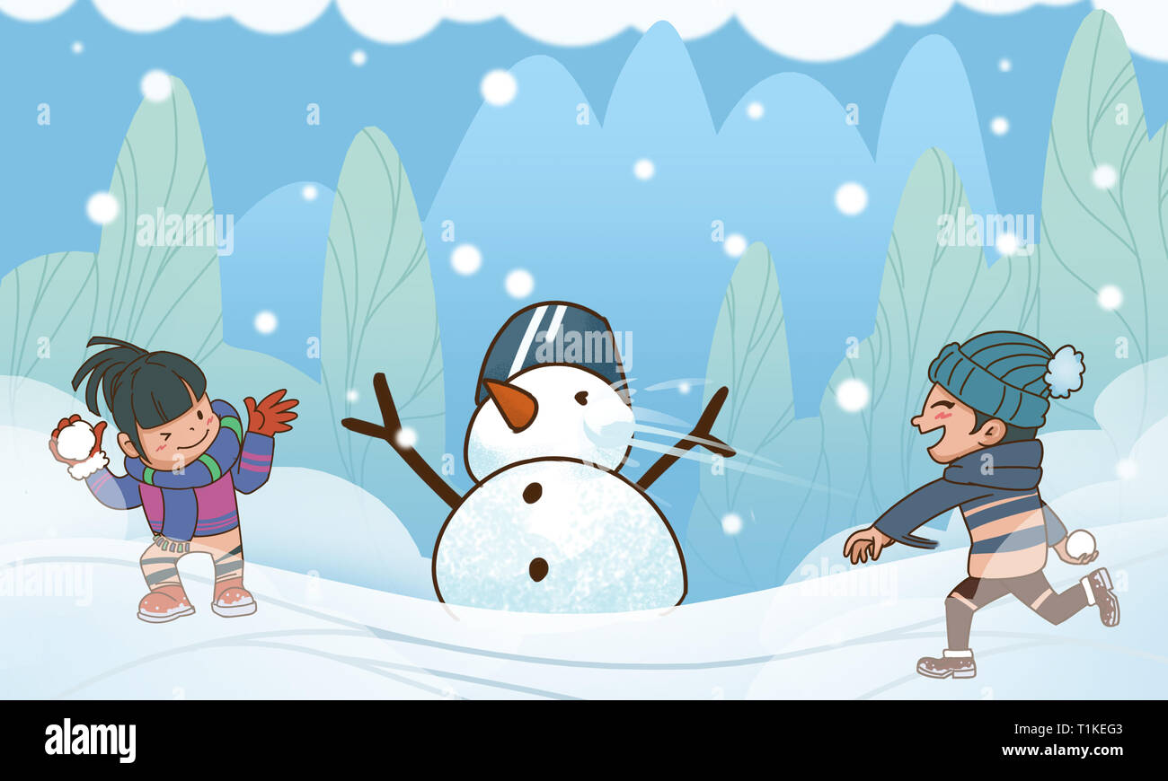 Snowball fight cartoon illustration hi-res stock photography and images ...