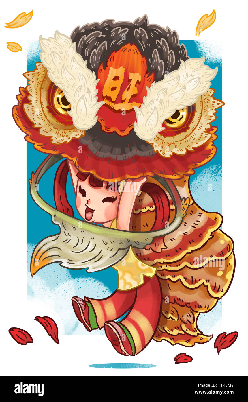 Lion dance illustrations Stock Photo - Alamy