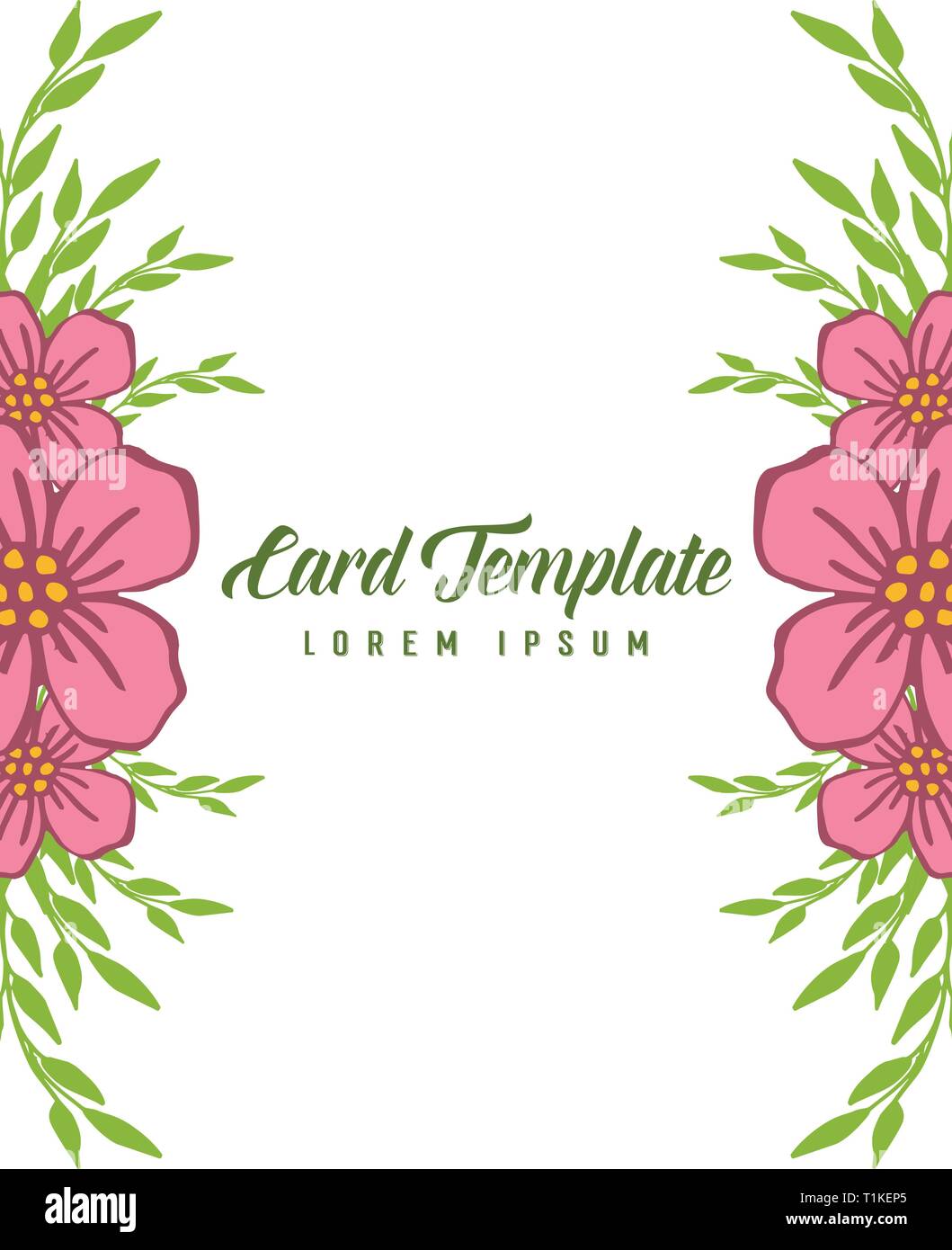 Vector illustration decoration pink flower frame for vintage card ...