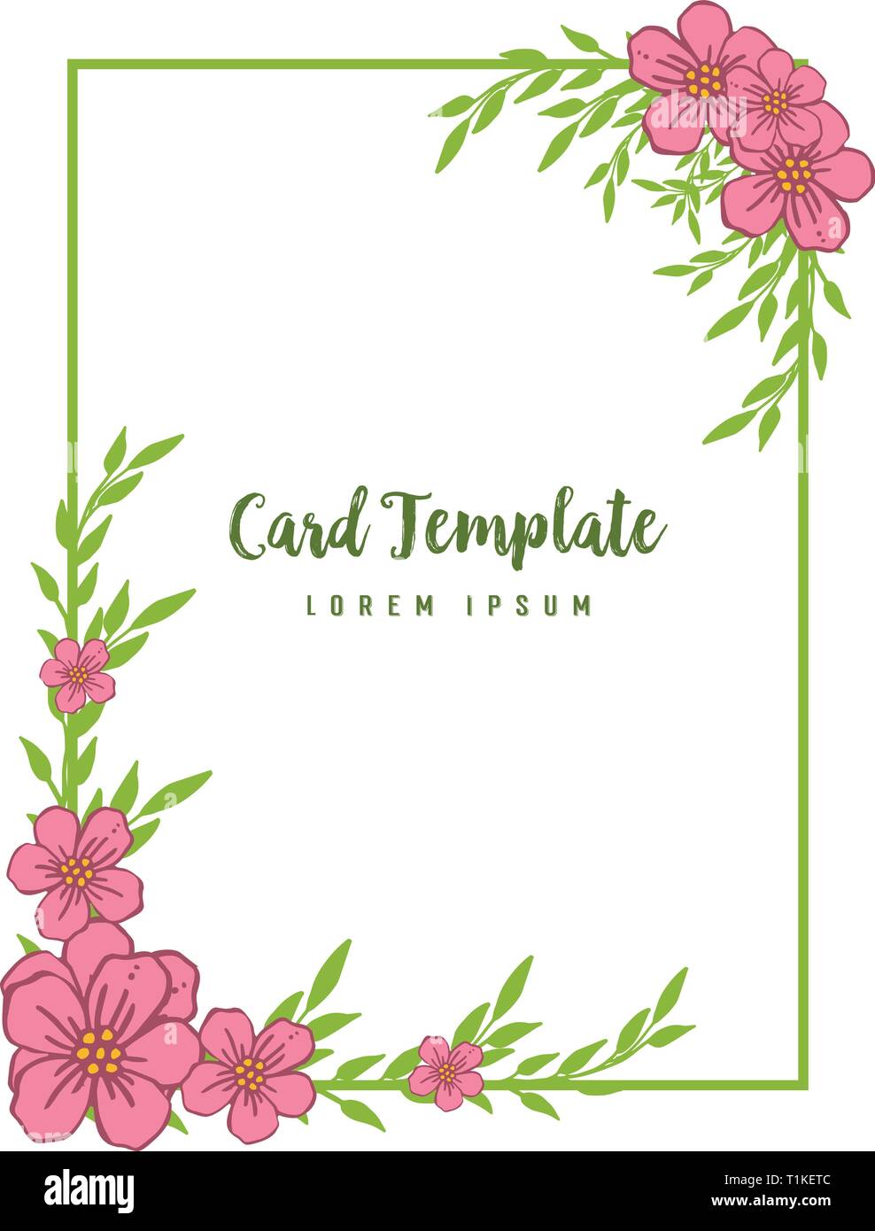 Vector illustration elegant pink flower frame for writing card template ...