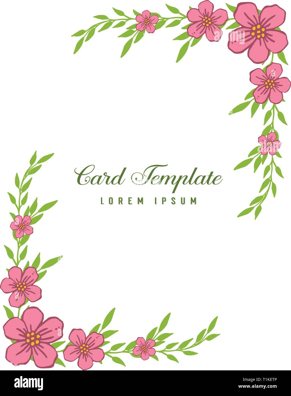 Vector illustration elegant pink flower frame for writing card template ...
