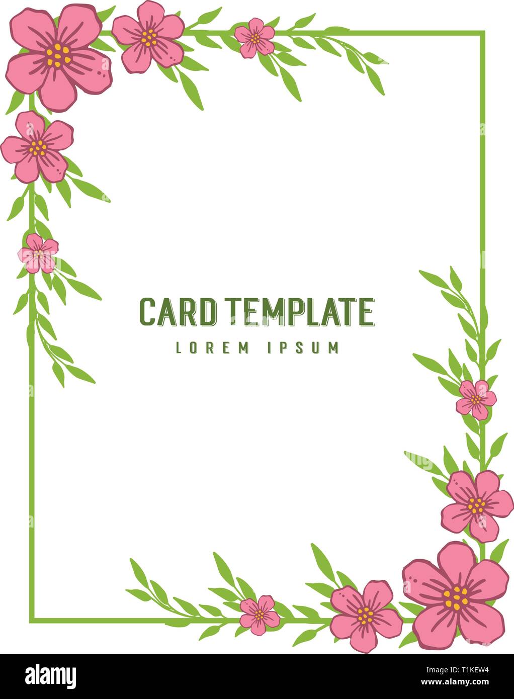 Vector illustration elegant pink flower frame for writing card template ...
