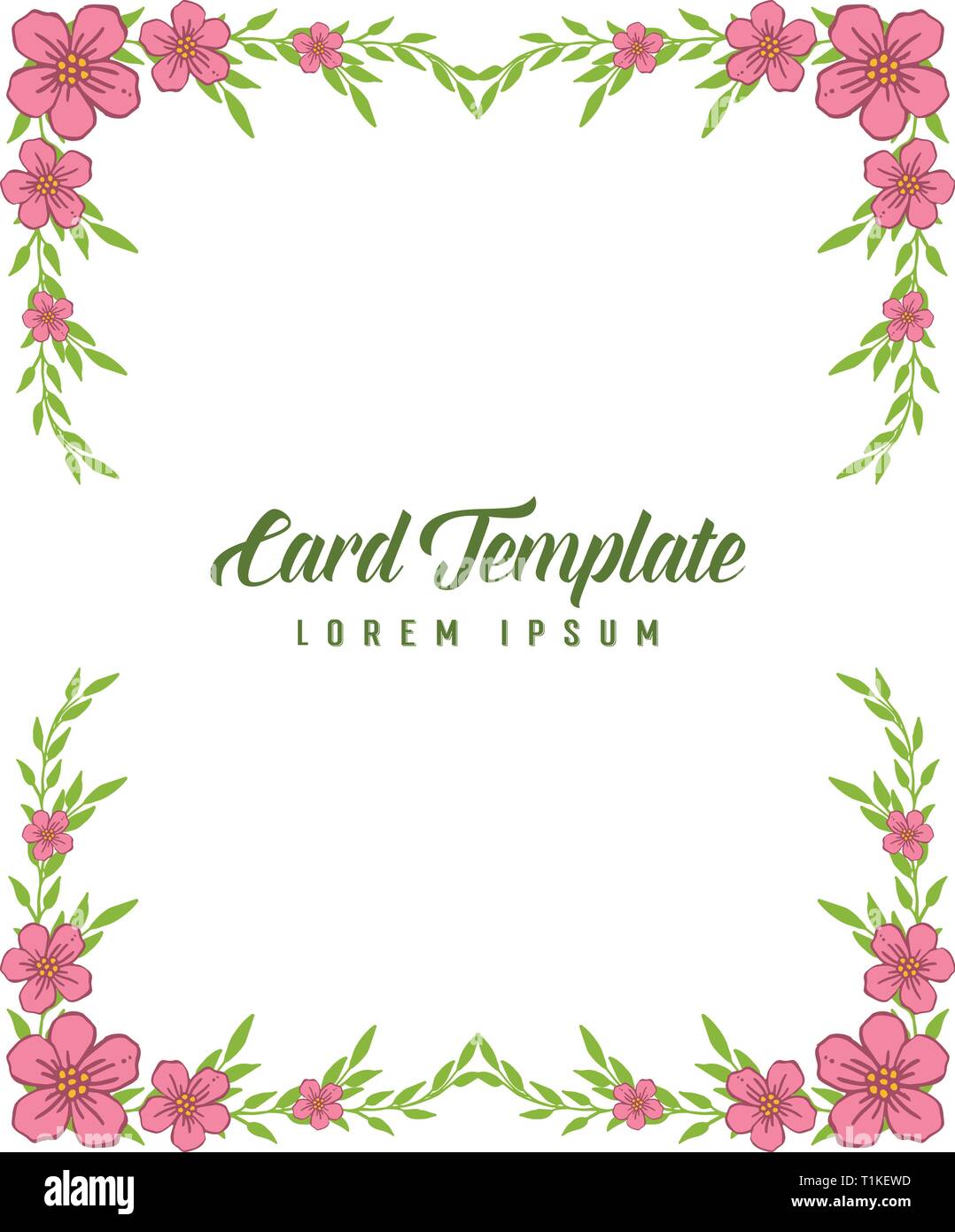 Vector illustration elegant pink flower frame for writing card template ...