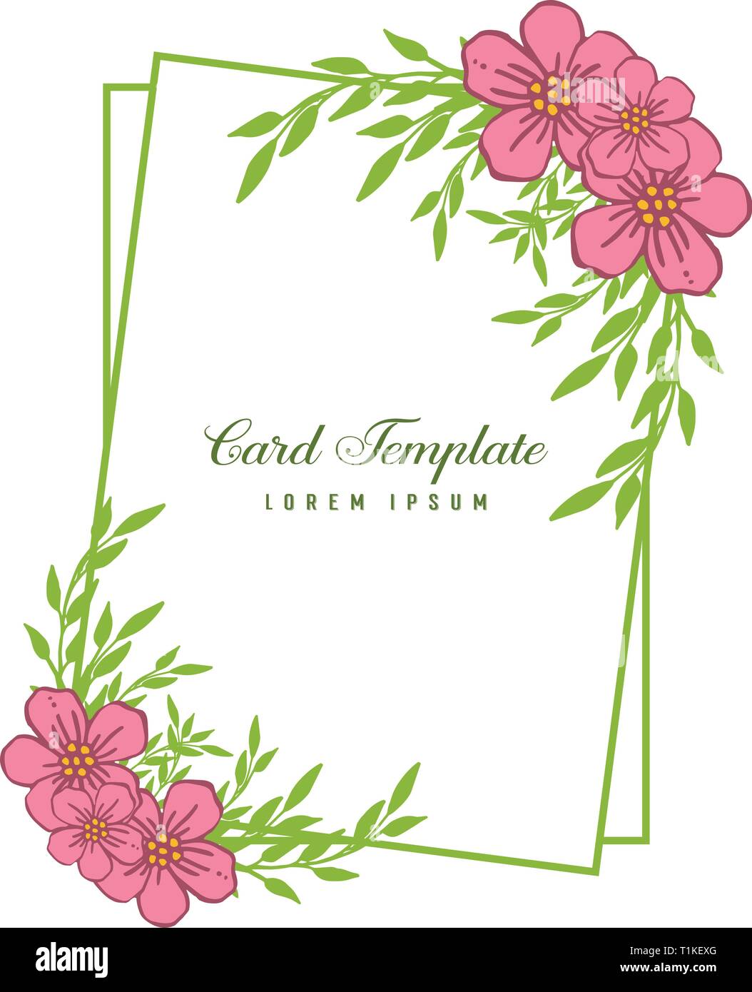 Vector illustration design artwork pink flower frame for card template ...