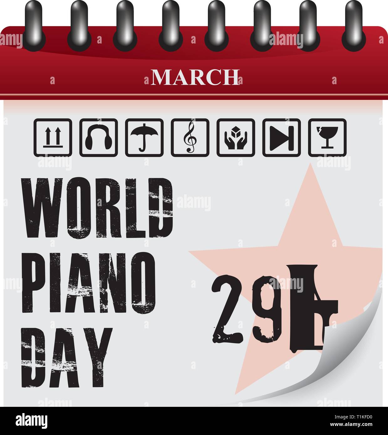 Calendar reminder of World Piano Day - March 29 Stock Vector Image ...