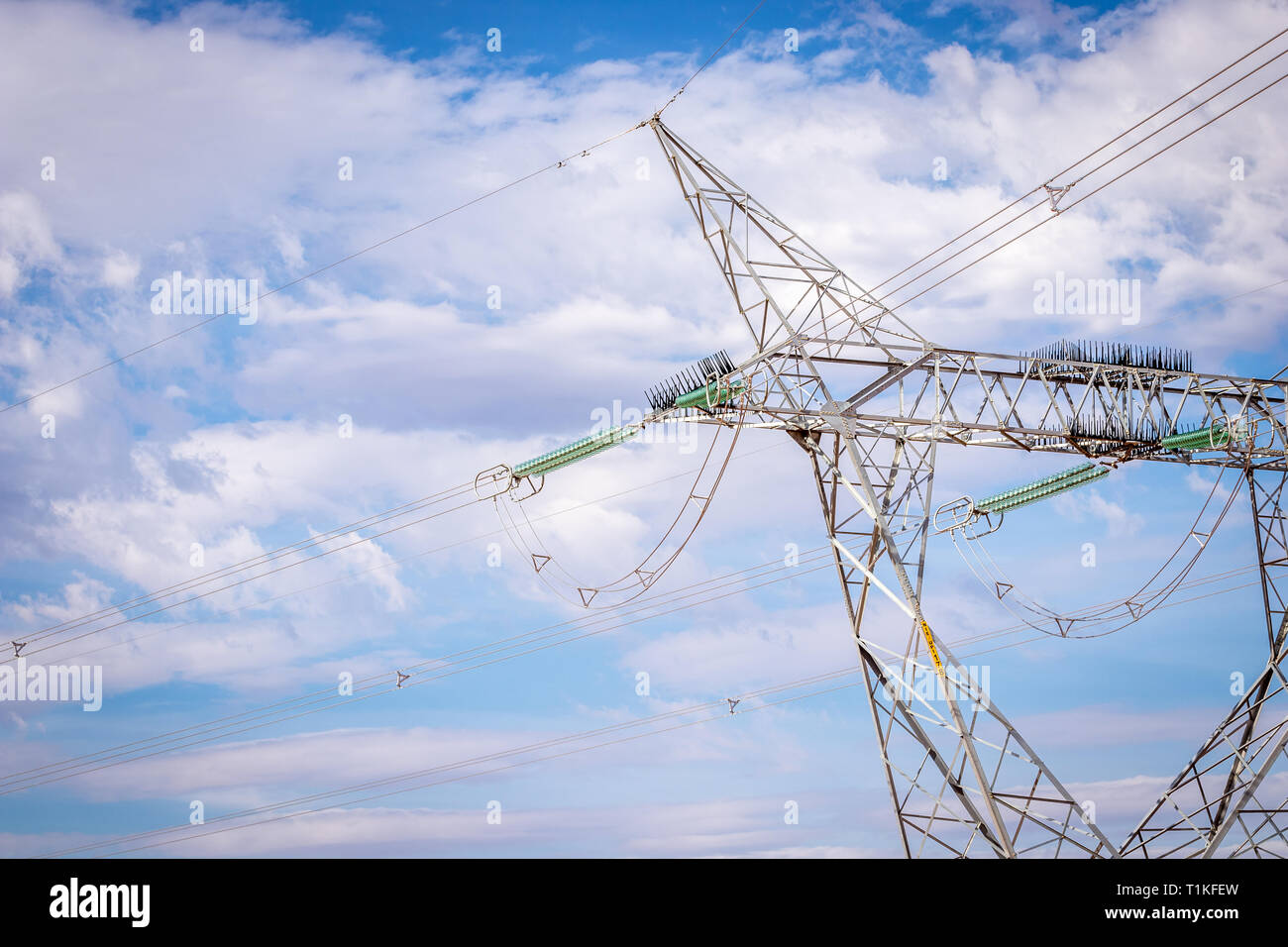 Overhead high voltage power lines Stock Photo - Alamy