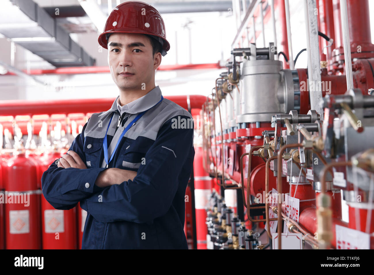 Technical personnel in the factory fire control room inspection Stock ...