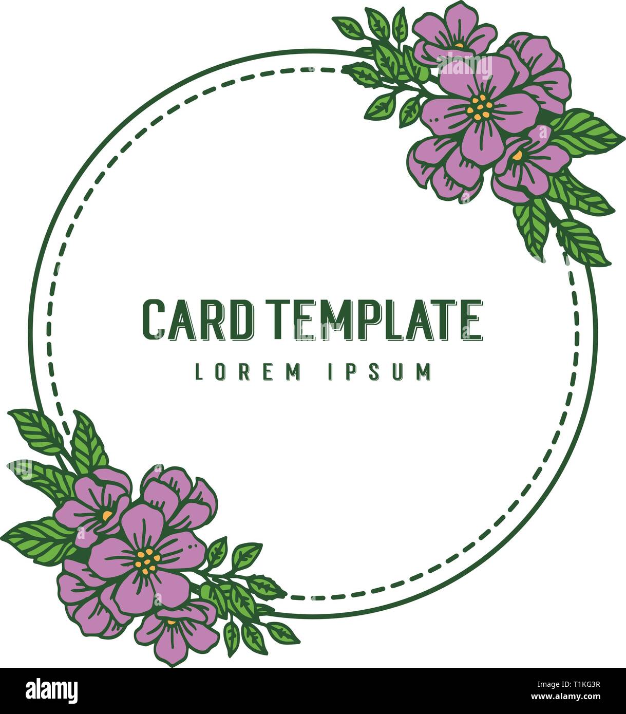 Vector illustration writing of card template with shape purple flower ...