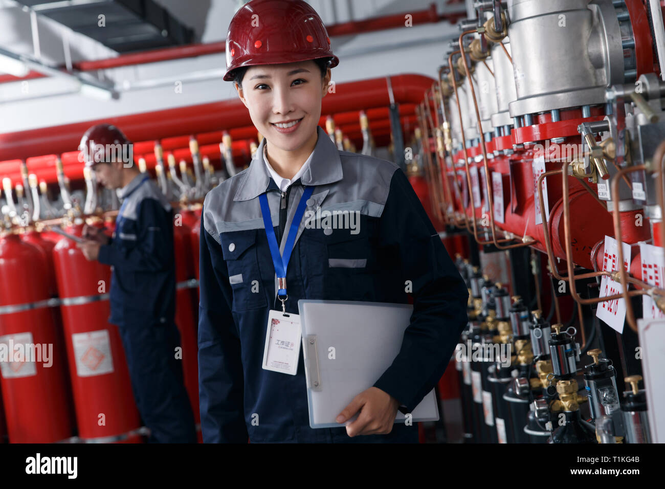 Technical personnel in the factory fire control room inspection Stock ...