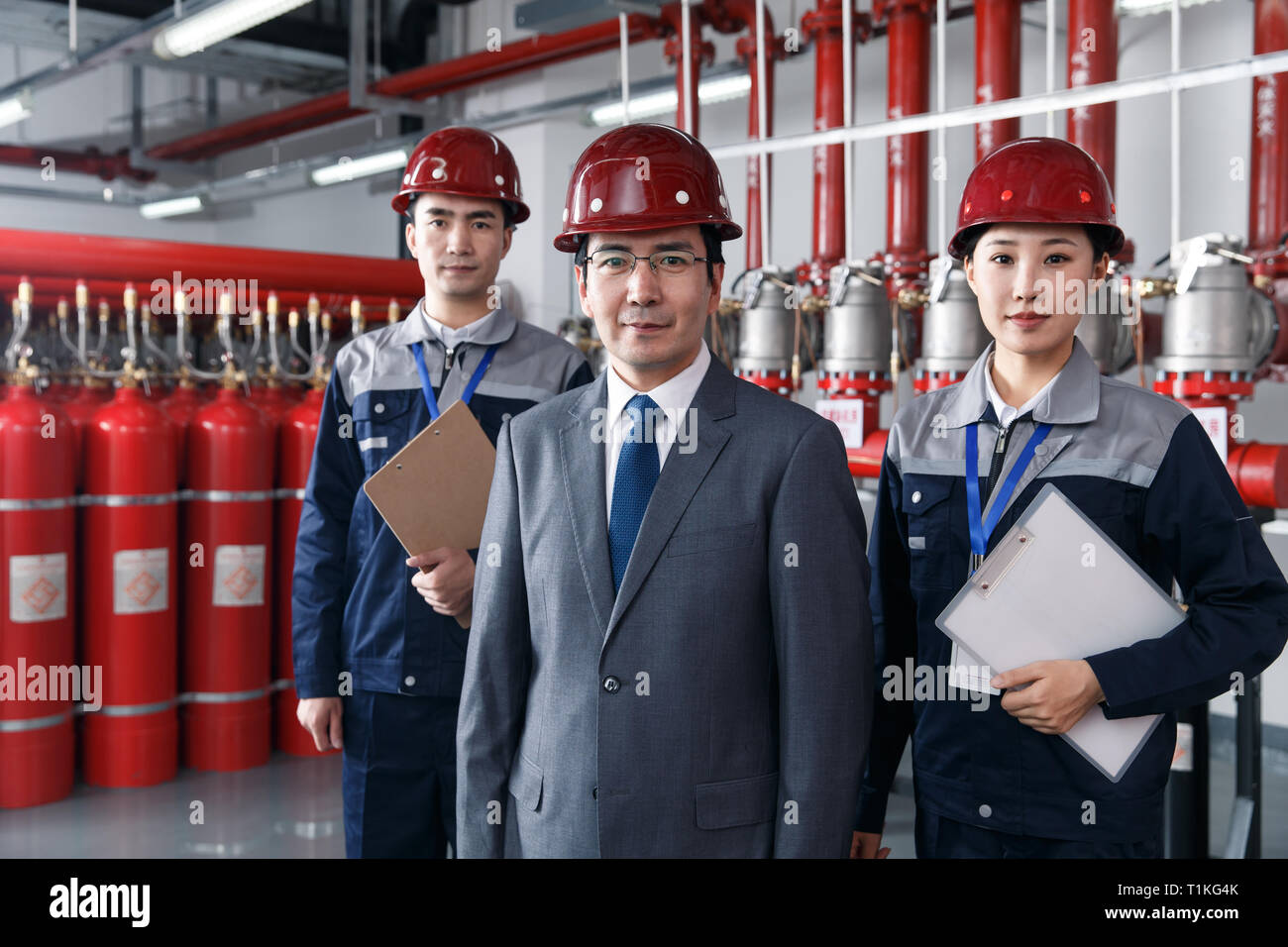 Technical personnel in the factory fire control room inspection Stock ...