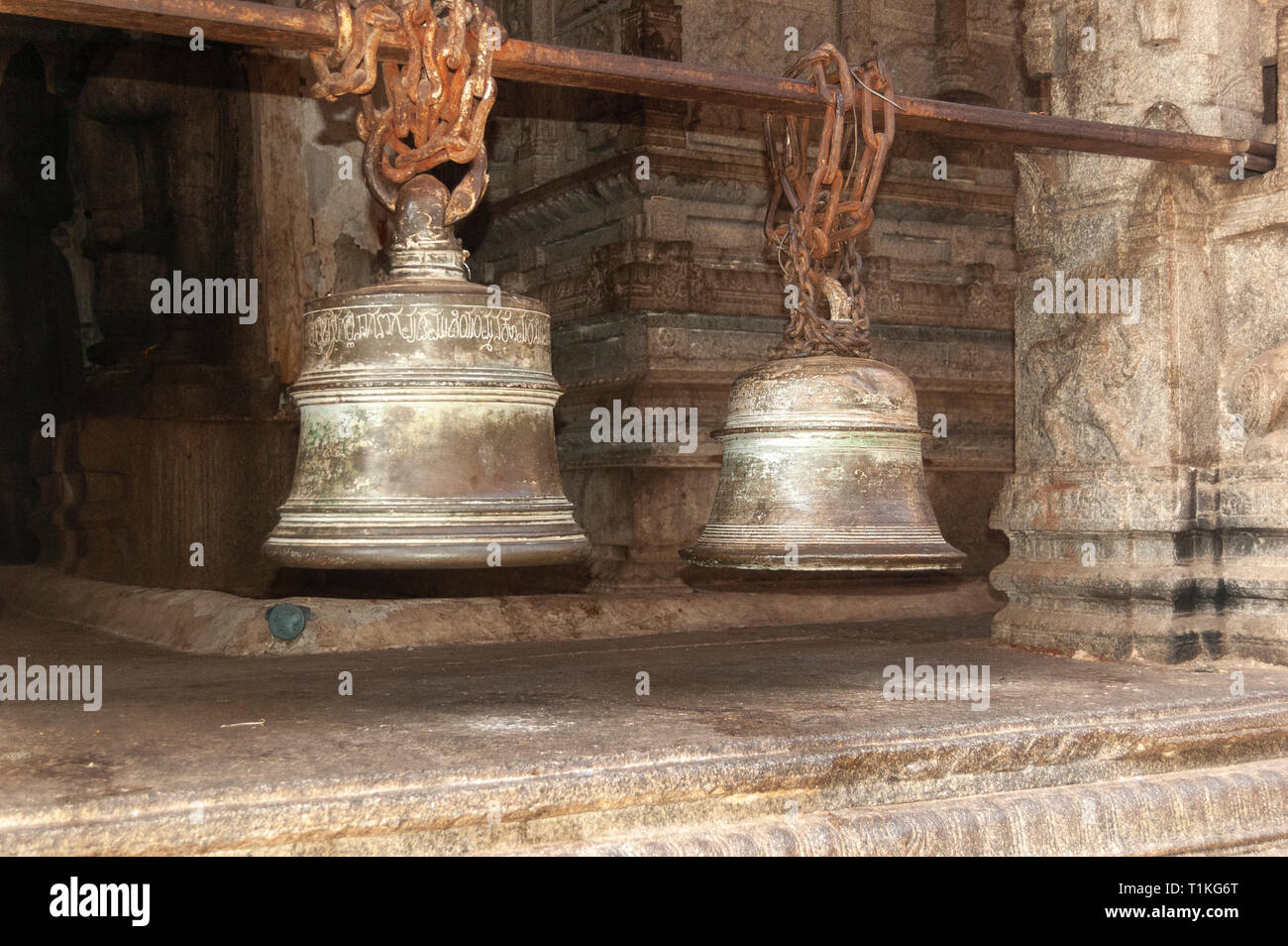 Big Bells inside temple at Hampi,Karnataka,india Stock Photo - Alamy