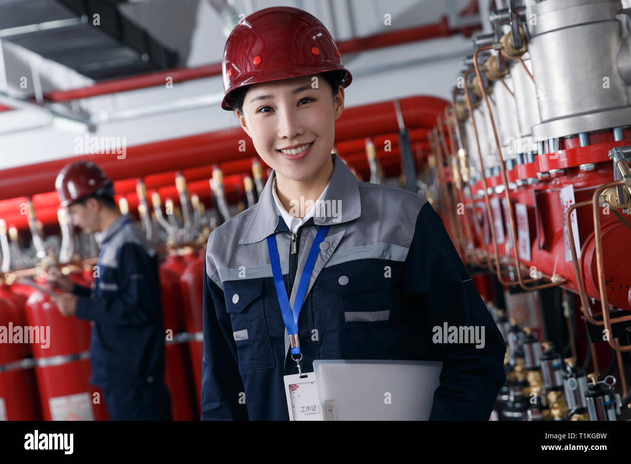 Technical personnel in the factory fire control room inspection Stock ...