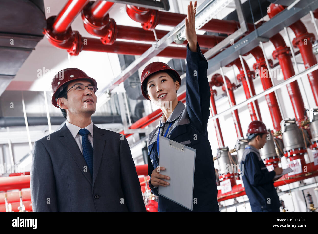 Technical personnel in the factory fire control room inspection Stock ...