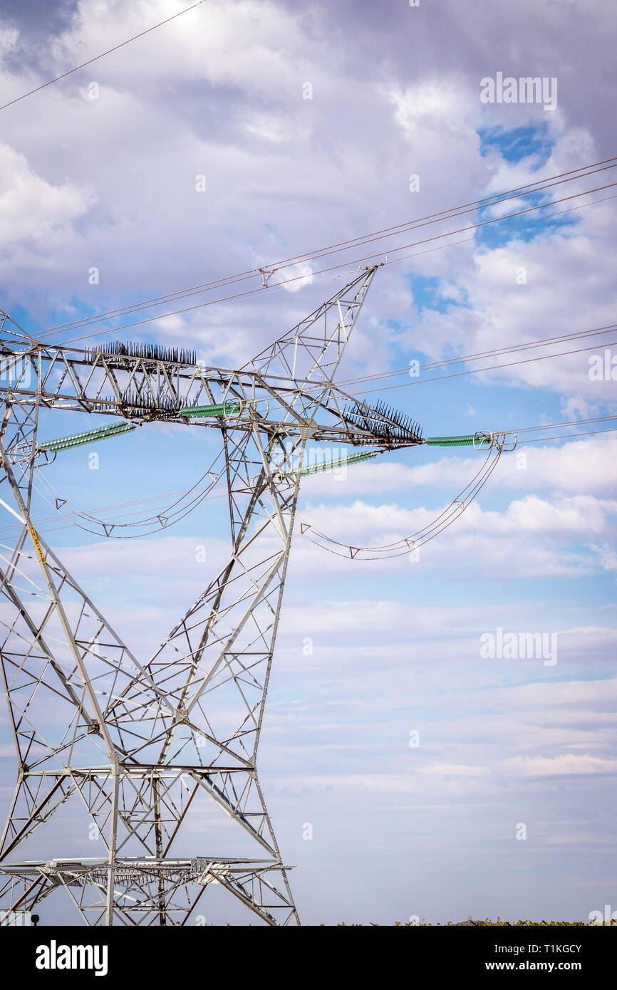 Overhead high voltage power lines Stock Photo - Alamy