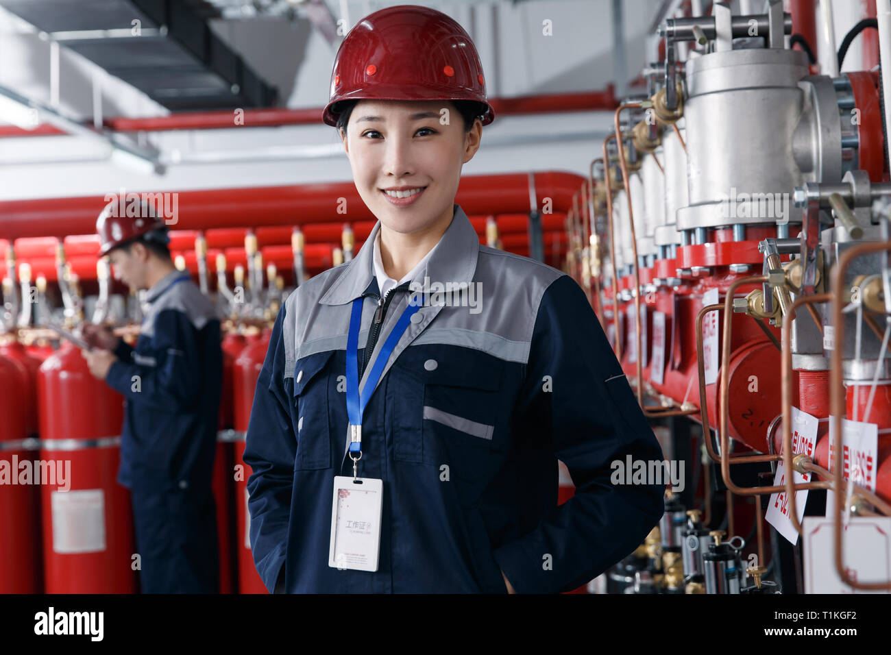 Technical personnel in the factory fire control room inspection Stock ...