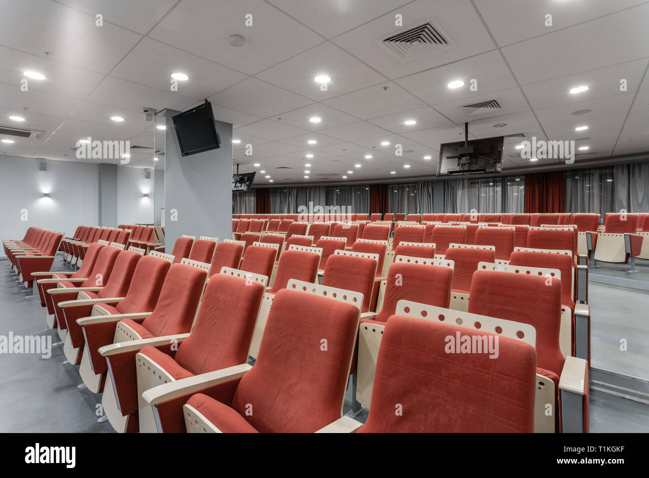 Big empty modern conference hall in luxury hotel. Audience for Speakers ...