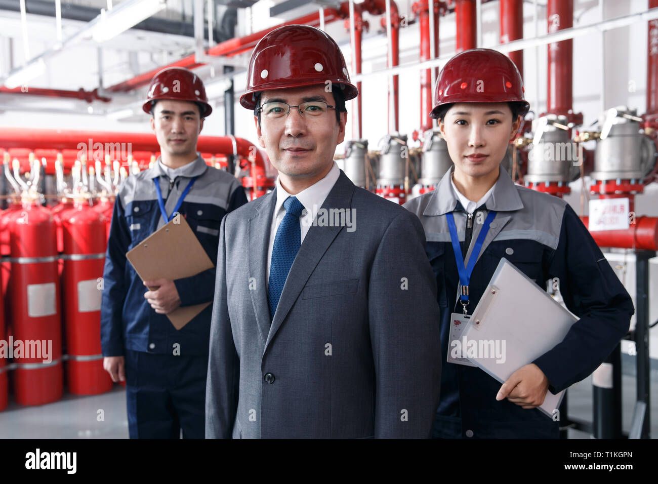 Technical personnel in the factory fire control room inspection Stock ...