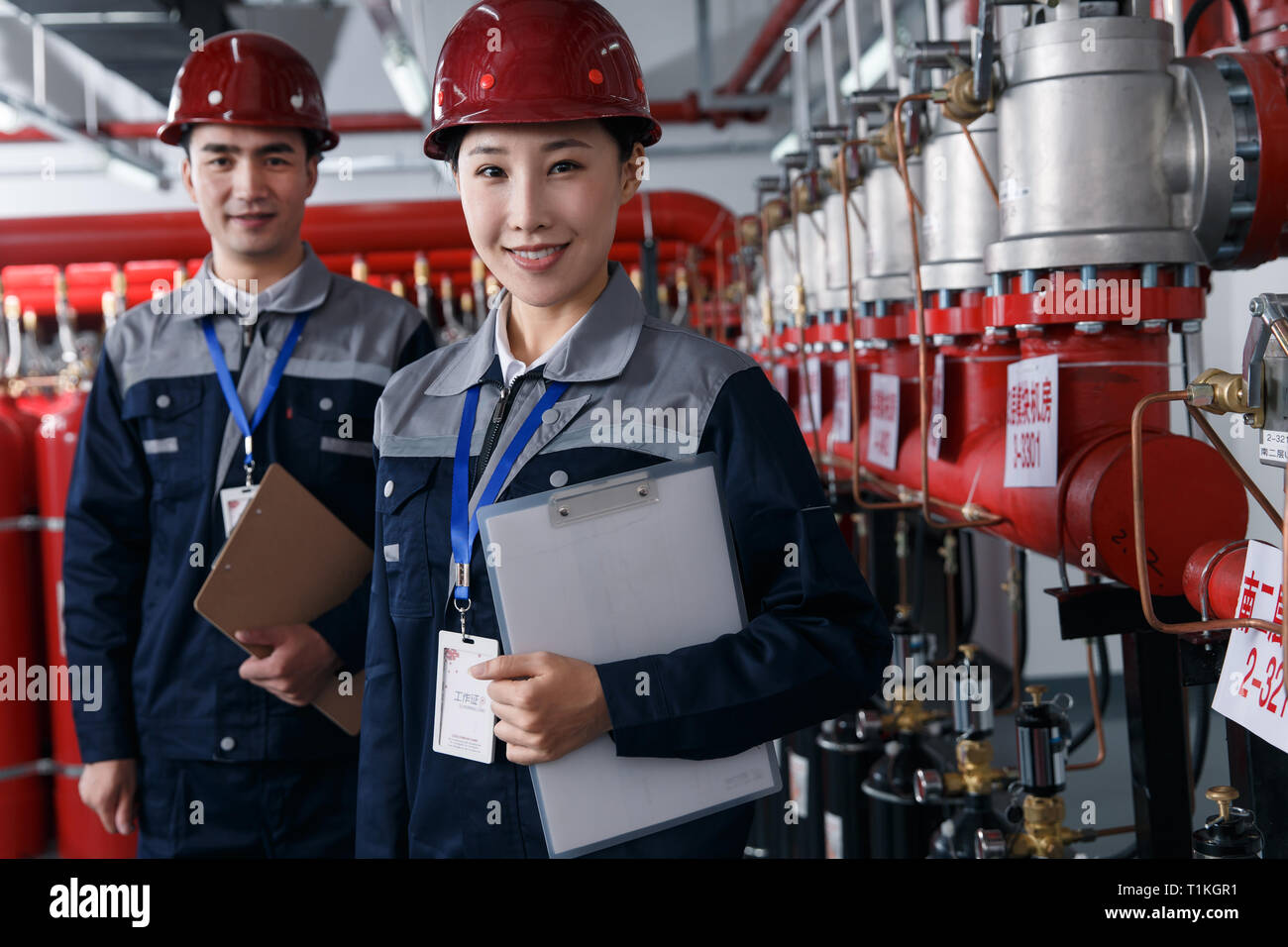 Technical personnel in the factory fire control room inspection Stock ...
