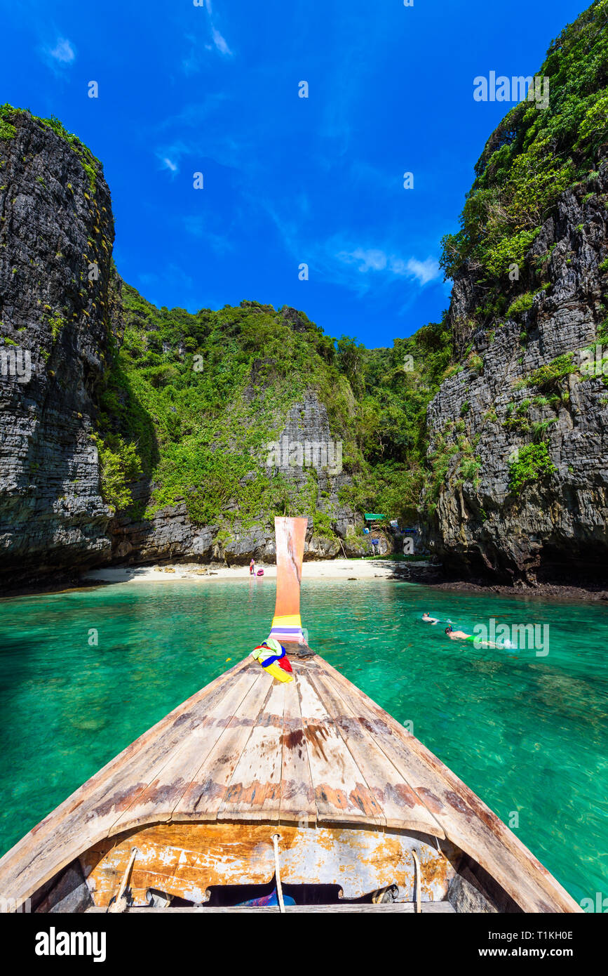 Wang Long Bay with crystal turquoise water, Tropical island Koh Phi Phi Don, Krabi Province ...