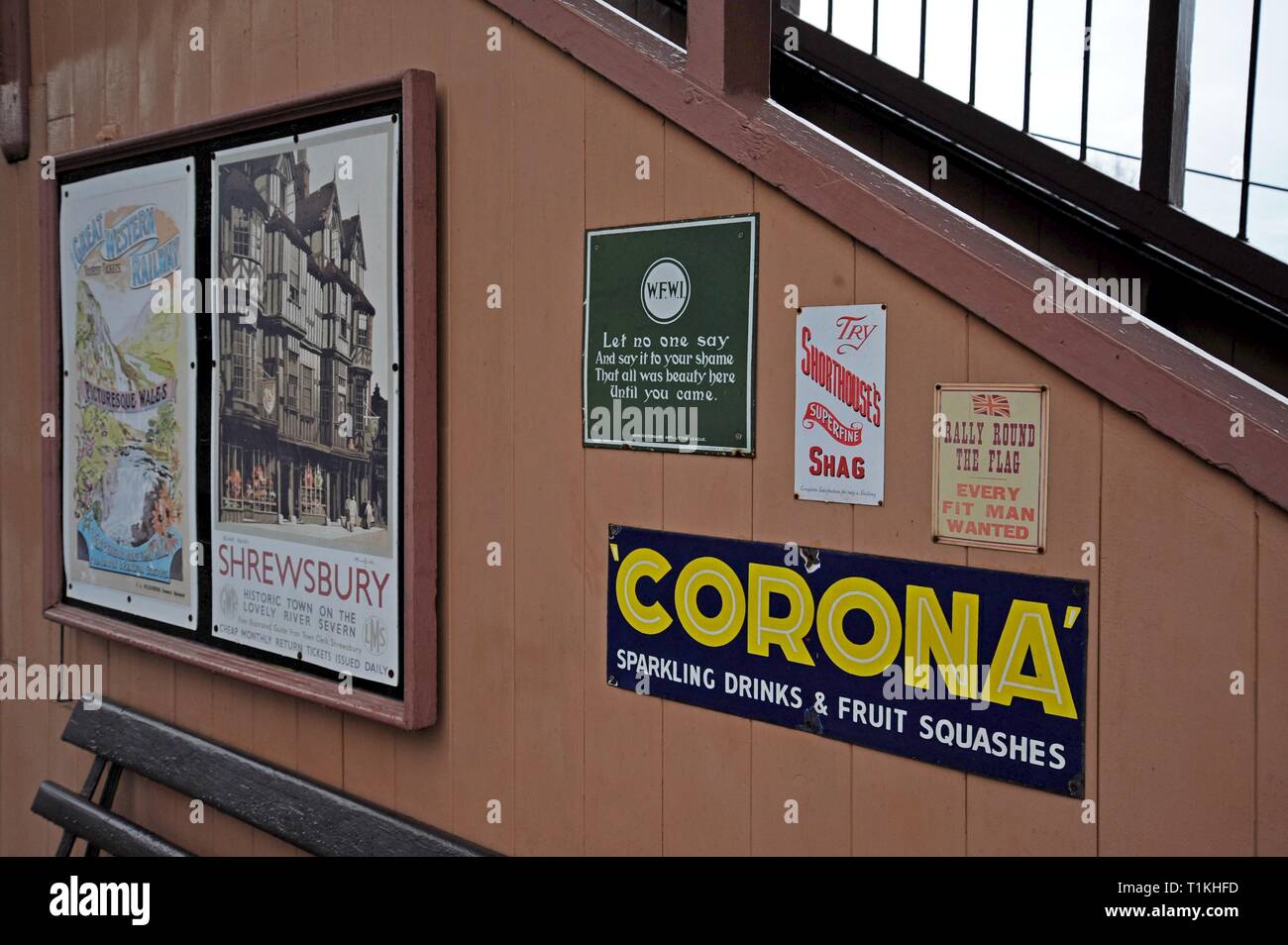 A selection of vintage enamel advertising signs at Bewdley station on ...