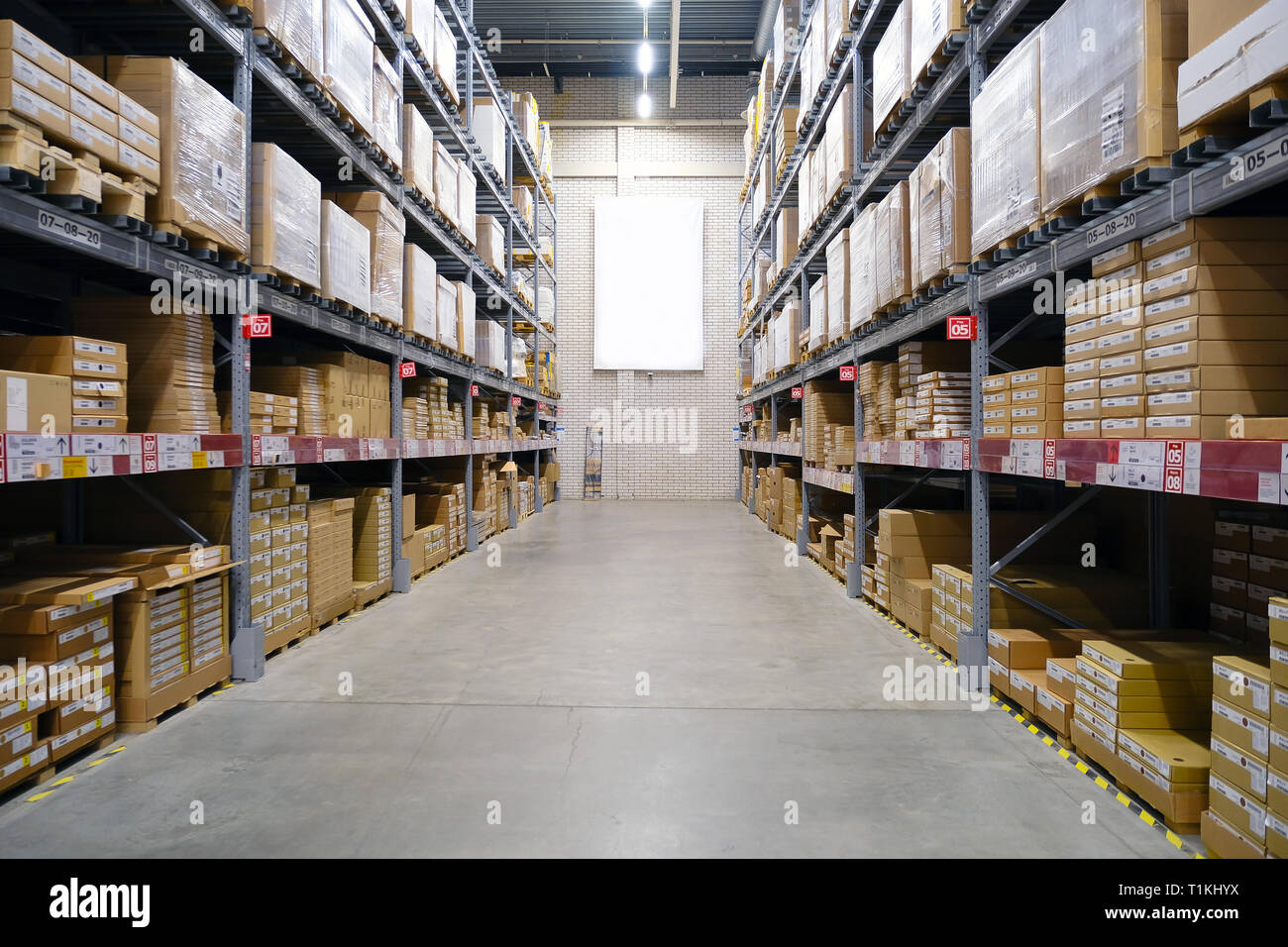 Warehouse-shop. The interior of the warehouse. The shelves in several ...