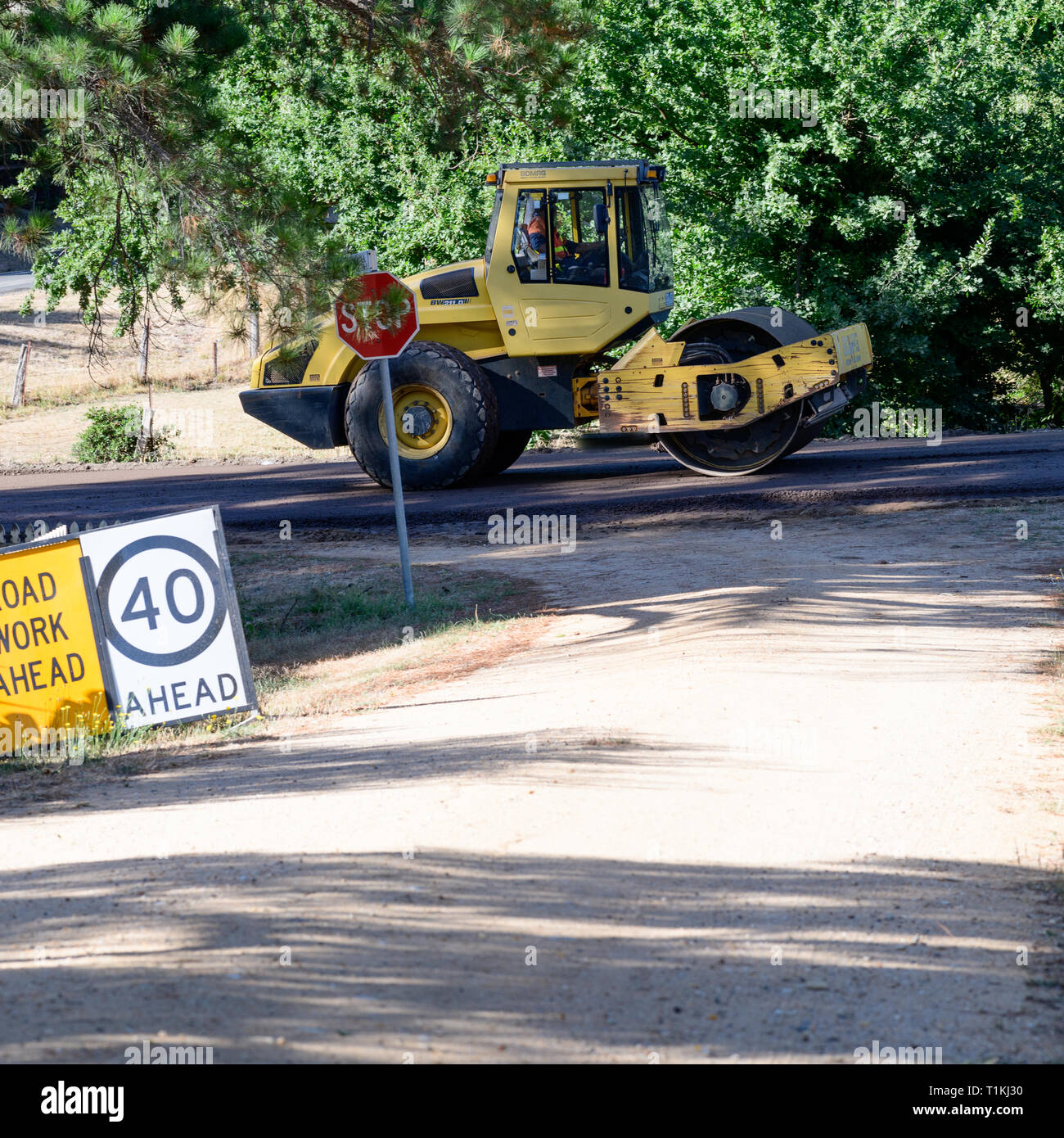Roadworks Country Victoria funded by Government Stock Photo - Alamy