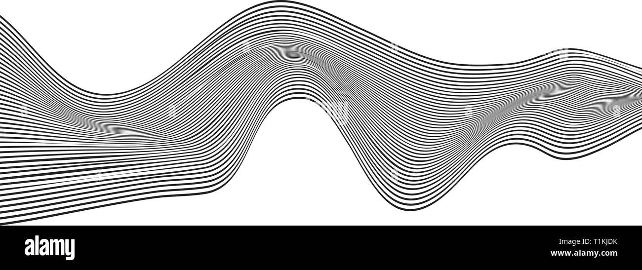 Abstract wave black curved line horizontal stripe isolated on white ...