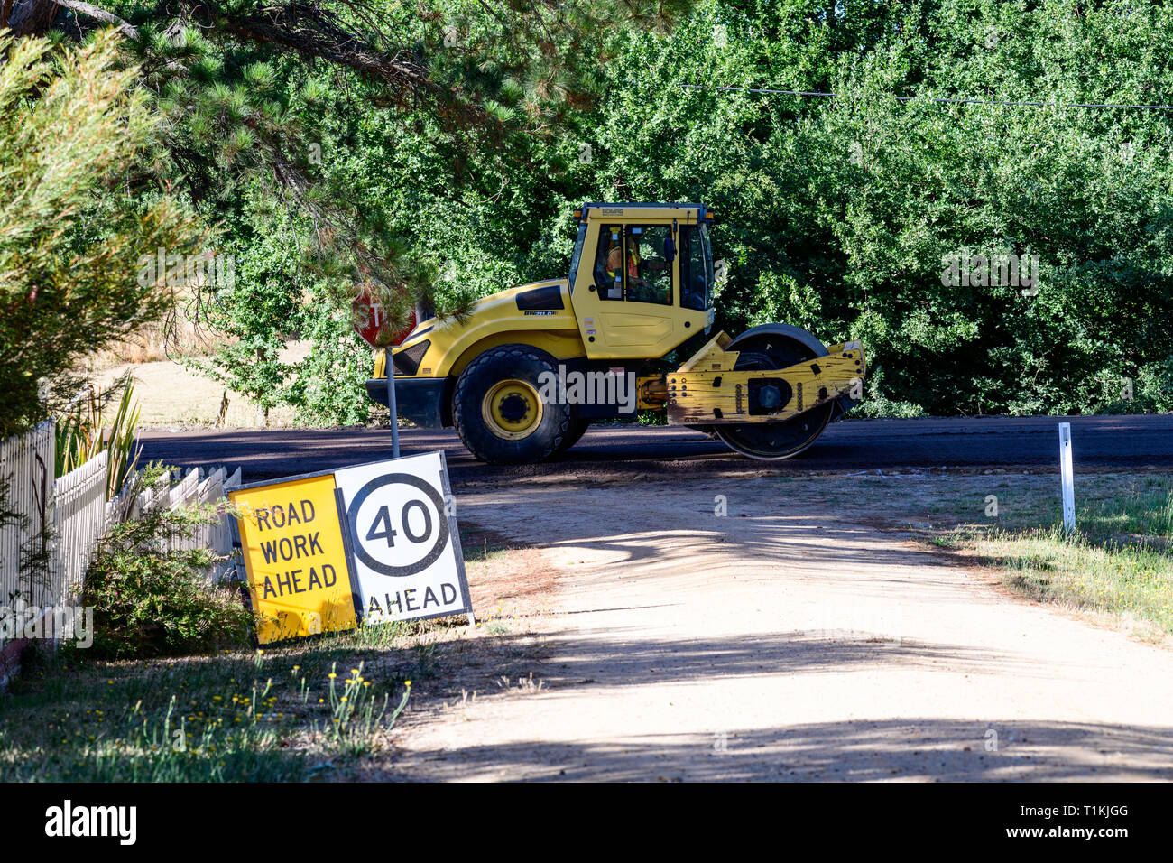 Roadworks Country Victoria funded by Government Stock Photo - Alamy
