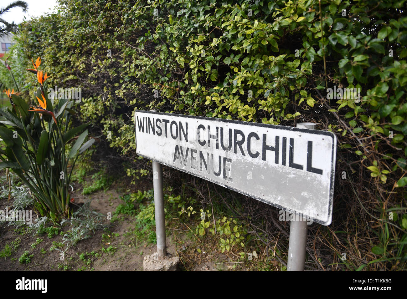 A Winston Churchill Avenue road sign in Gibraltar Stock Photo - Alamy