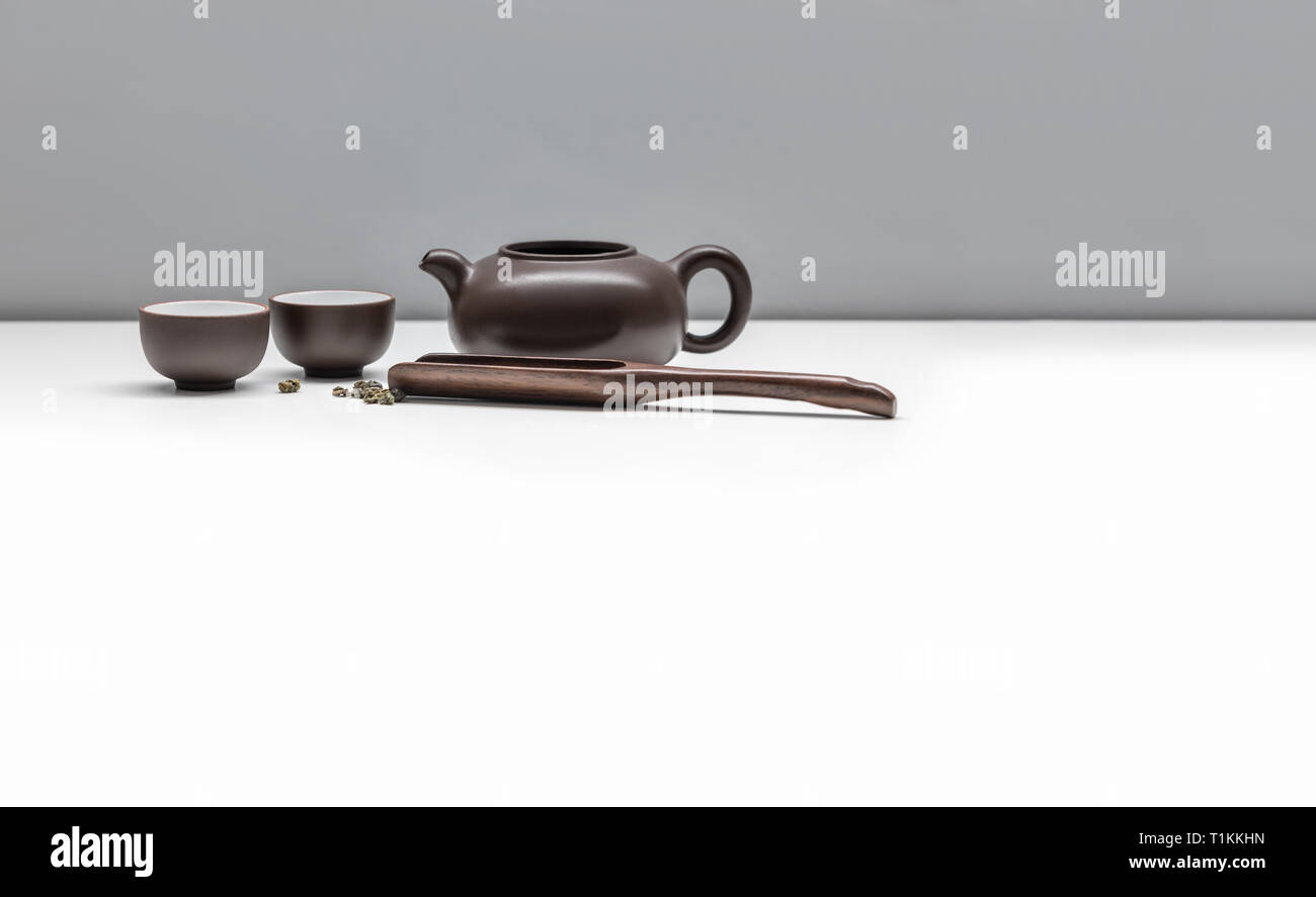 Сups, wooden spoone and chinese kettle. Part 16 Stock Photo - Alamy