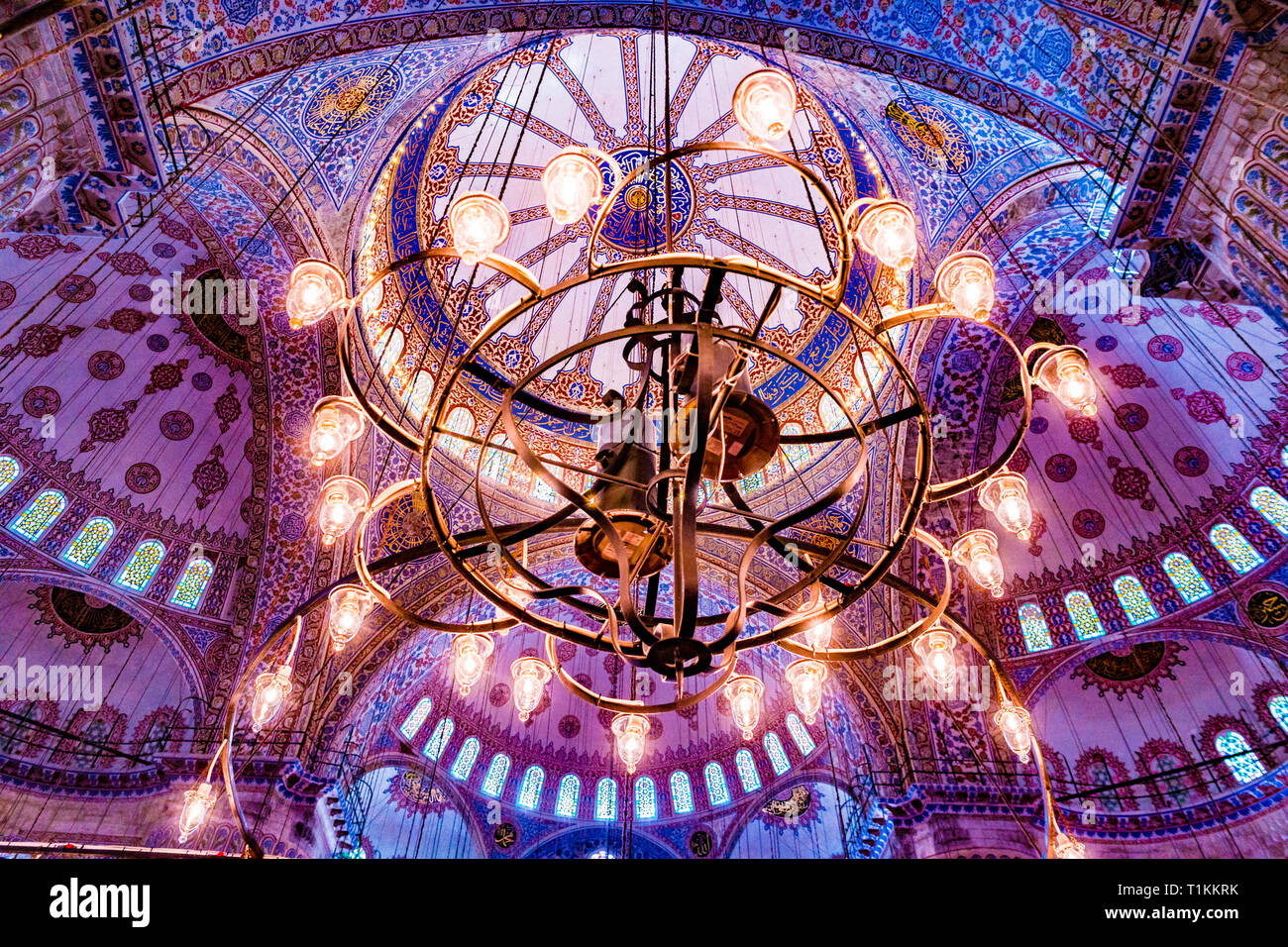 Interior of the Blue Mosque with beautiful architectural decorations ...