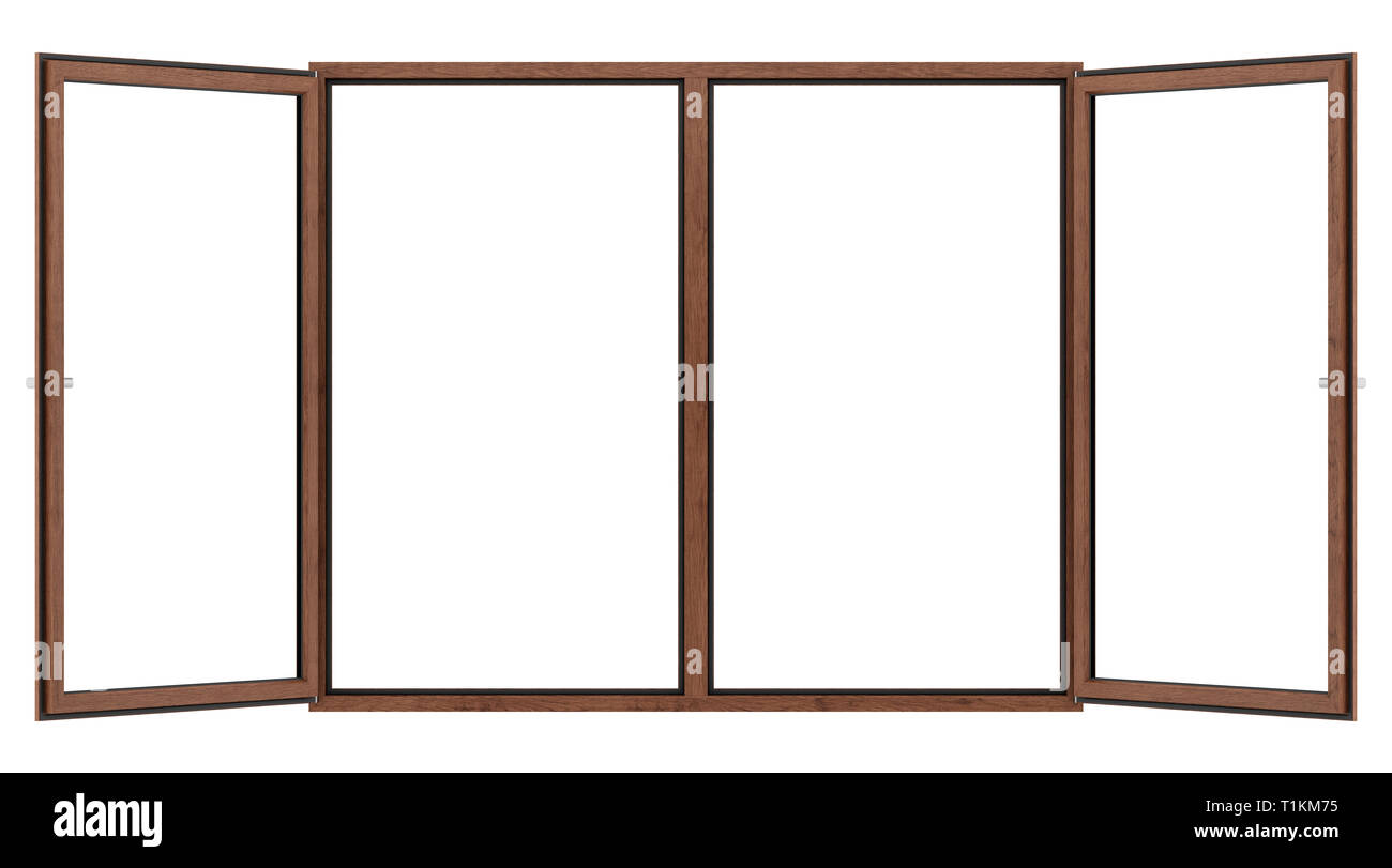 open wooden window isolated on white background. 3d illustration Stock ...