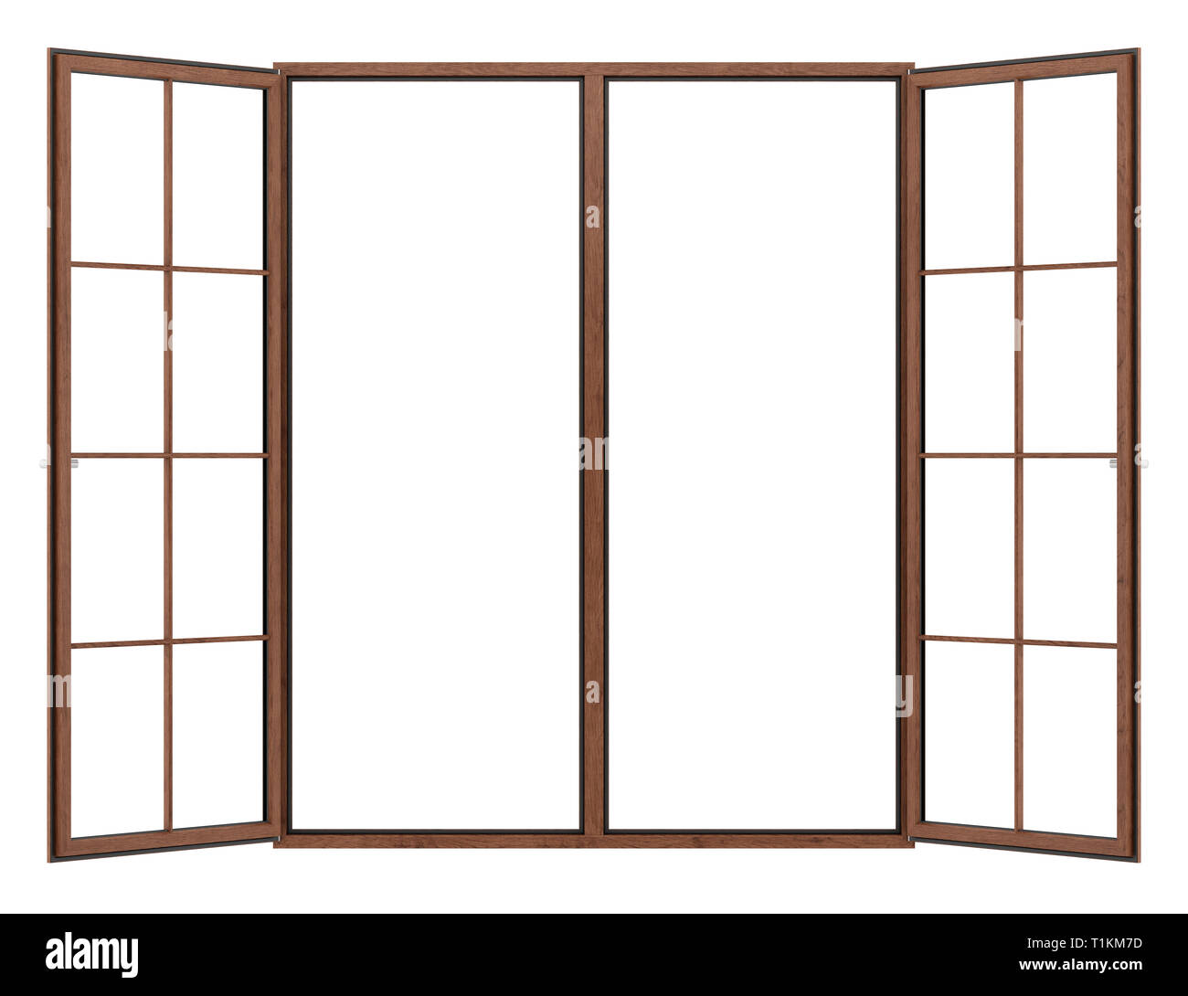 open wooden window isolated on white background. 3d illustration Stock ...