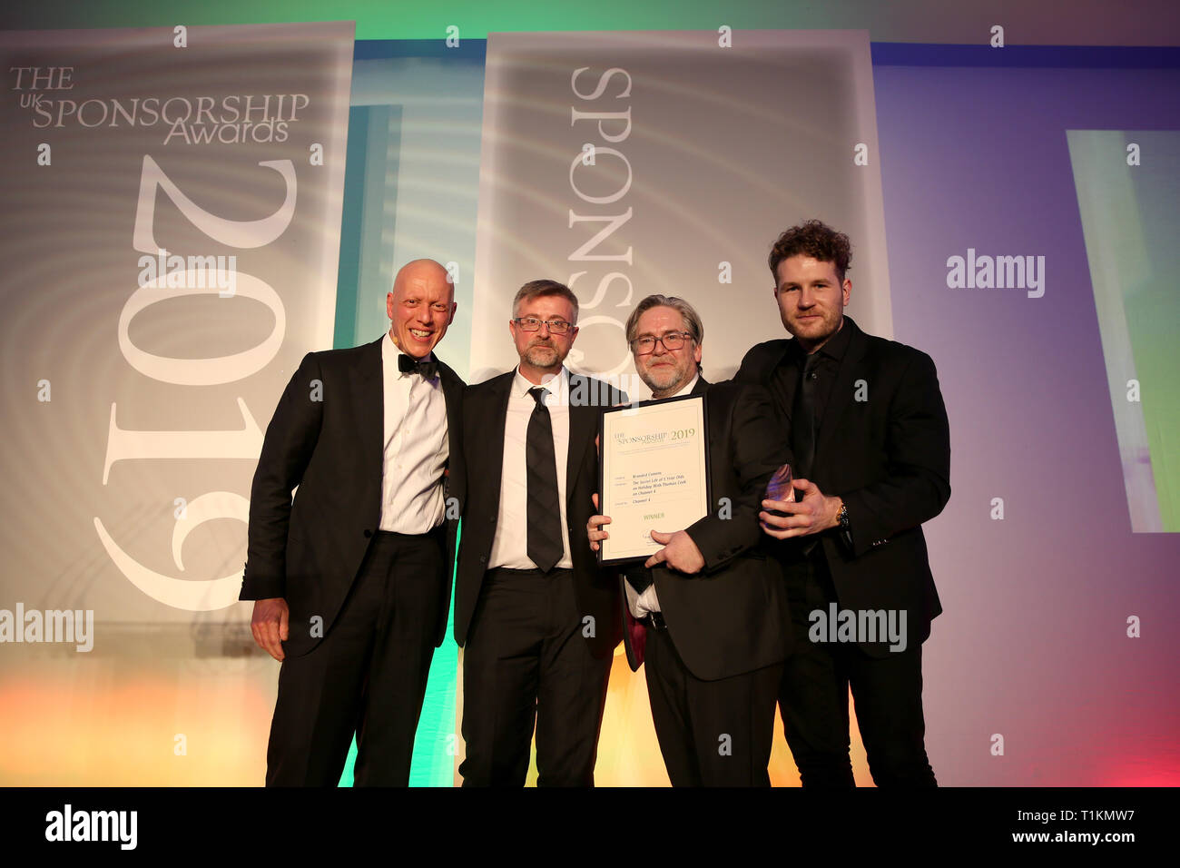 Winners of Branded Content on stage during the UK Sponsorship Awards ...