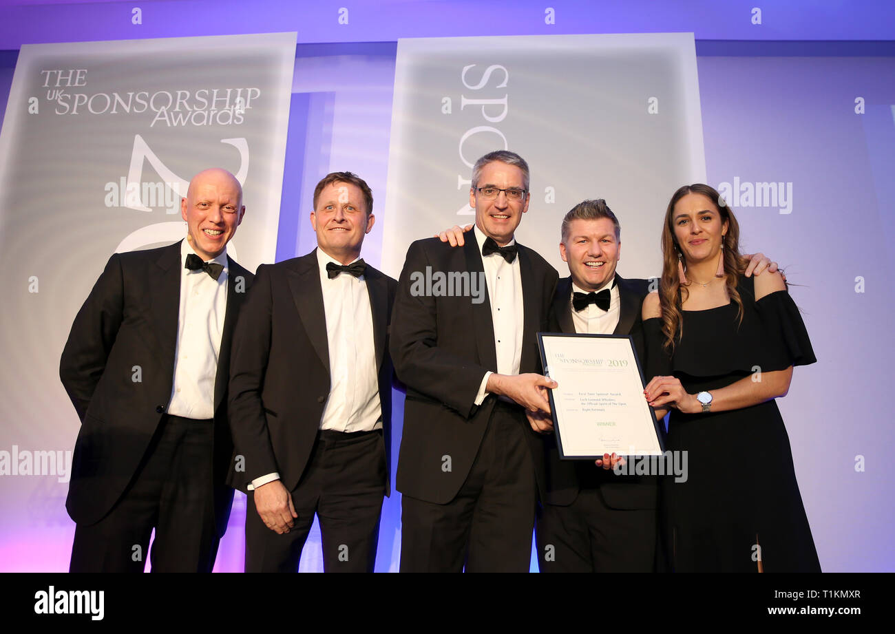 Winners of First Time Sponsor Award on stage during the UK Sponsorship ...