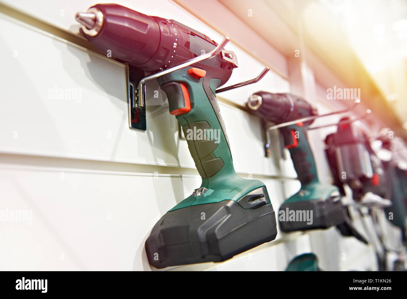 Electric screwdriver for construction on the stand in the shop Stock ...