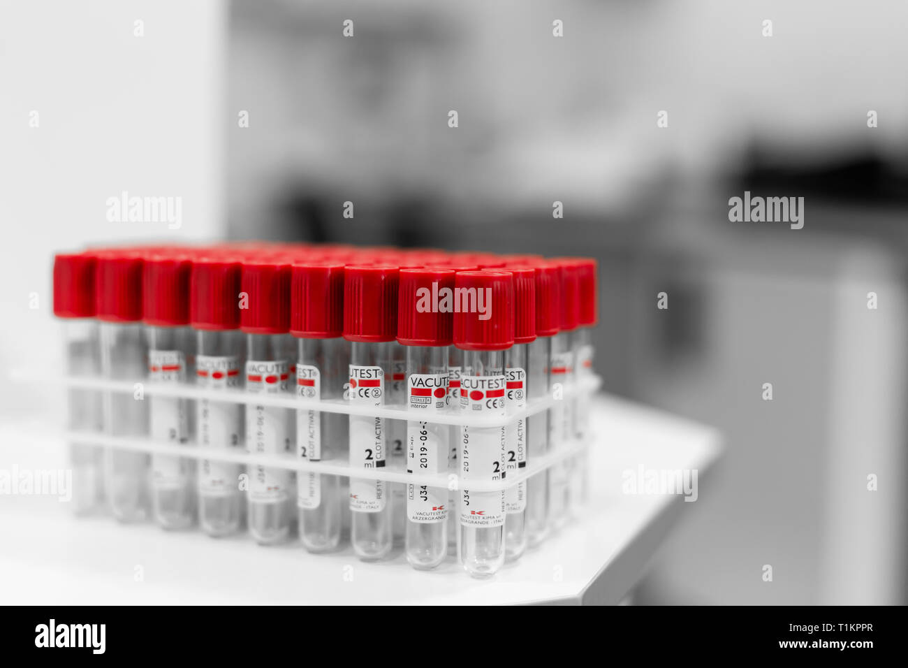 Closeup set of sterile vacuum test-tubes for blood sample. Science and ...