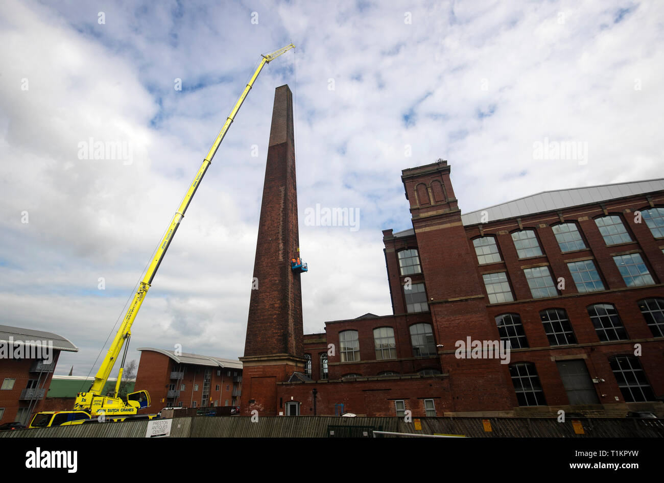 Centenary mill chimney is inspected in preston hi-res stock photography ...