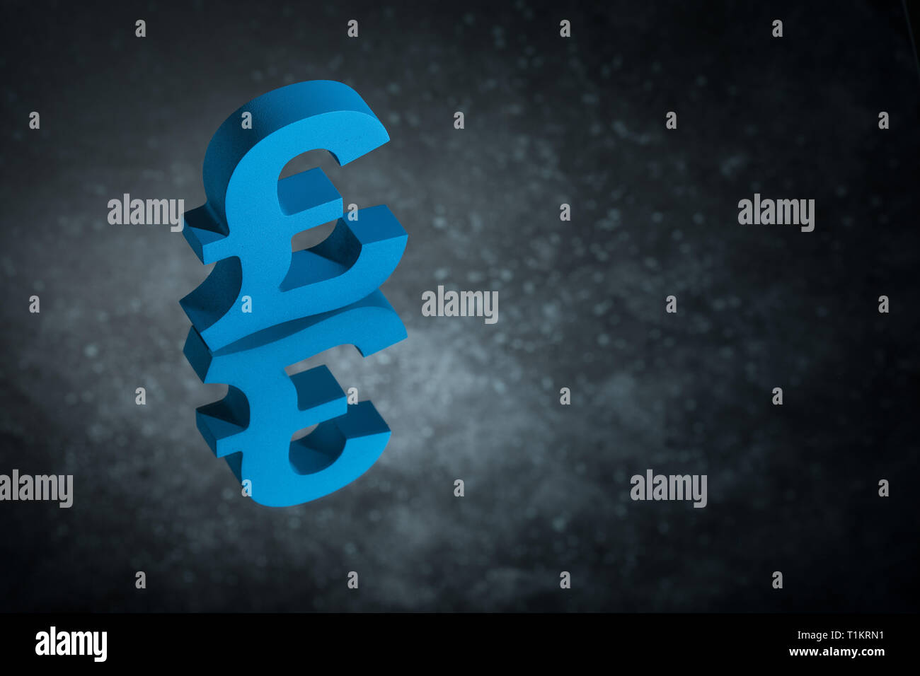 Blue British Currency Symbol or Sign Pound With Mirror Reflection on ...