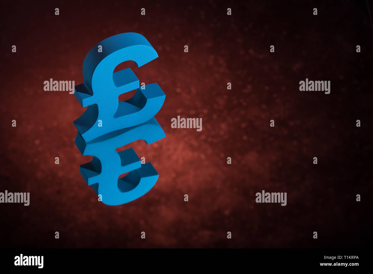 Blue British Currency Symbol or Sign Pound With Mirror Reflection on ...