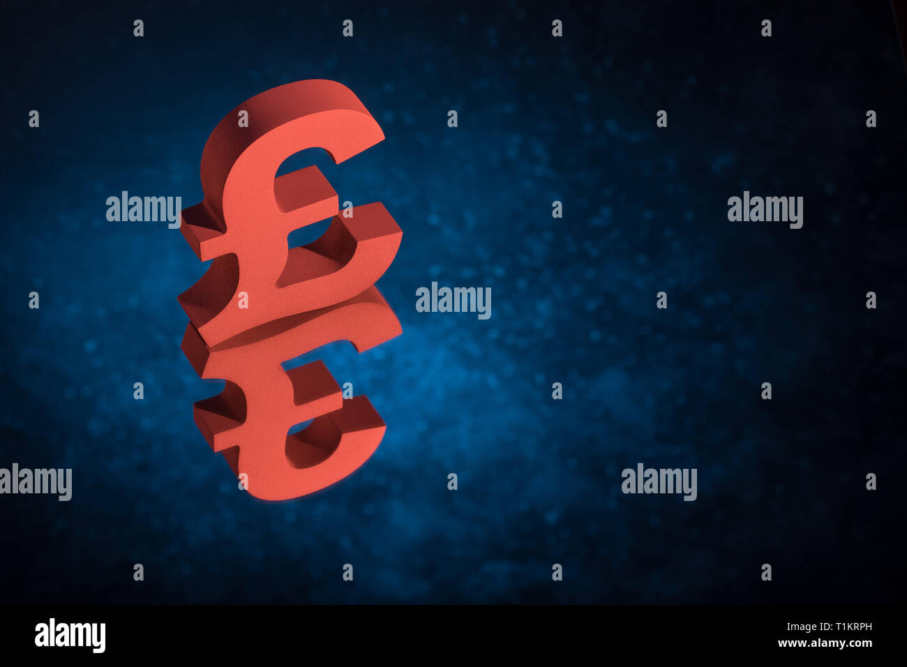 Red British Currency Symbol or Sign Pound With Mirror Reflection on ...