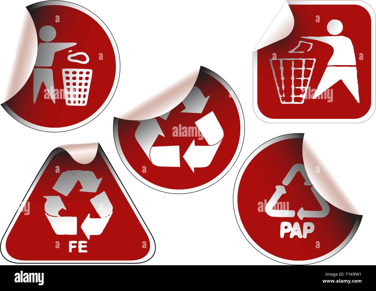 Set of dark red labels badges and stickers with recycle icons Stock ...