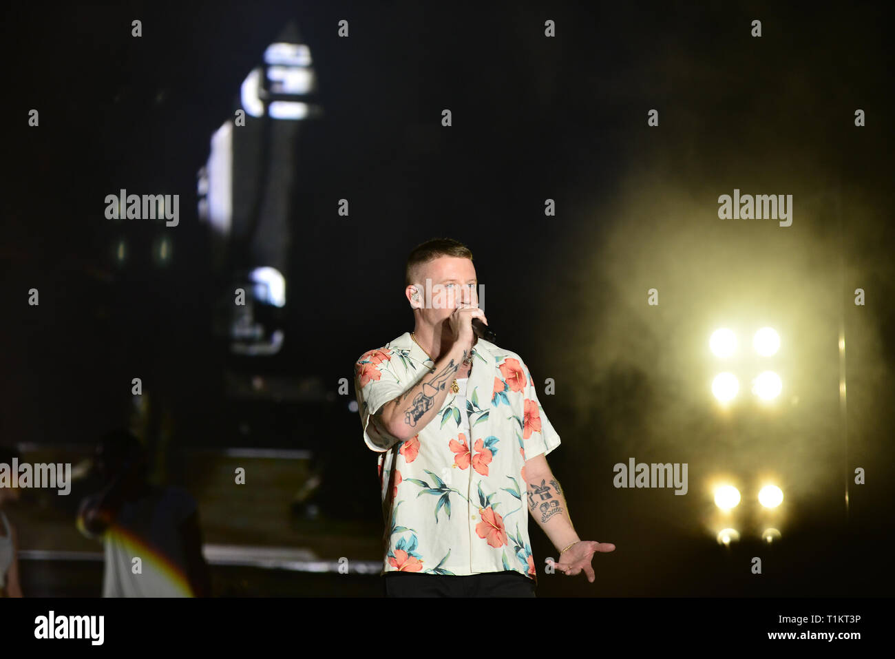 Macklemore performs on stage at Universal Studio Florida on February 23 ...