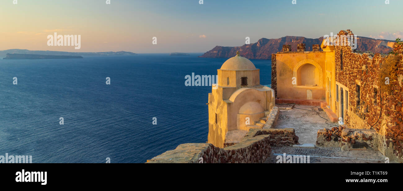 The ruins of the Venetian castle in Oia Santorini Greece Stock Photo ...