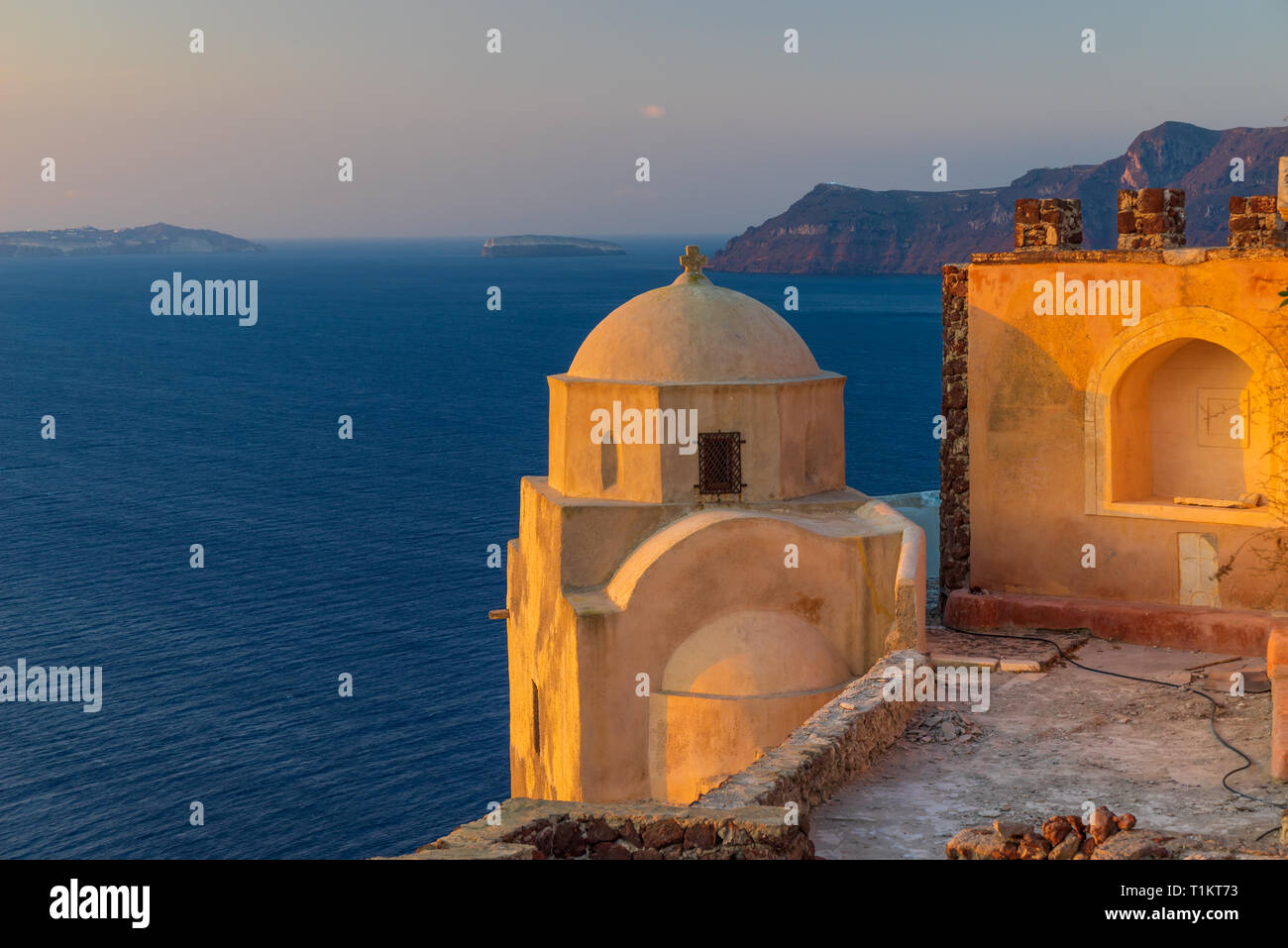 The ruins of the Venetian castle in Oia Santorini Greece Stock Photo ...