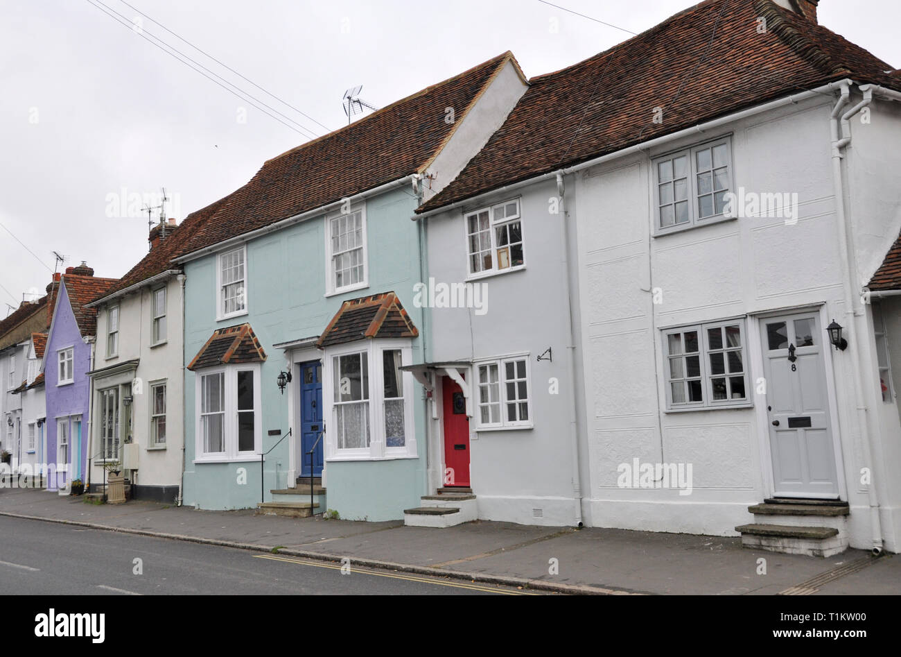 Terraced cottage with decorative plasterwork, thaxted, essex, england ...