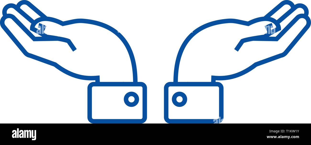 Support hands line icon concept. Support hands flat vector symbol, sign ...
